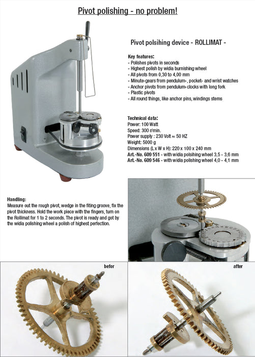 Rollimat Clock Pivot Polishing Machine — Dynagem